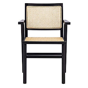 Safavieh Couture Home Collection Hattie Black/Natural French Cane Living Room Dining Arm Chair (Set of 2) SFV4115A-SET2