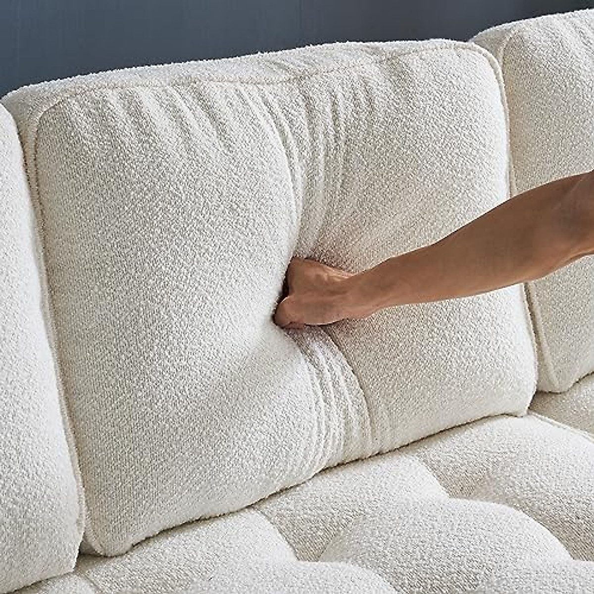 BeiXuan Modern Convertible Modular Sectional Sofa with Ottomans，Upholstery，3-Seat L Shaped Couch Sofa Bed for Living Room/Bedroom/Office/Apartment/Small Space，Boucle Yarn, Beige