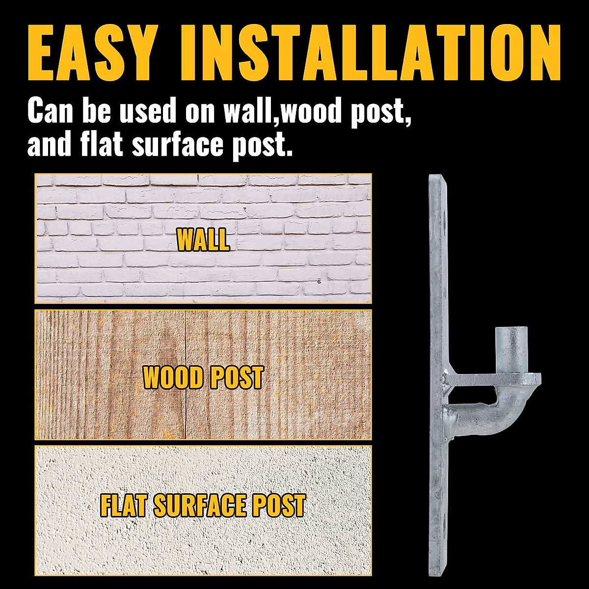 VIVIDA Wall Mount Gate Hinge 4 PCS, Heavy Duty Flat Back Farm Gate Hinge with 5/8" Pin, Chain Link Fence Parts, Galvanized Steel