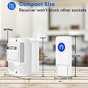 Wireless Doorbell, Coolqiya Door Bell Chimes Kit with 3 Plugin Receivers and 2 Remote Waterproof Push Buttons, Operating Range Up to 1000 Feet, 58 Melodies and 5 Volume Levels, LED Flash, White