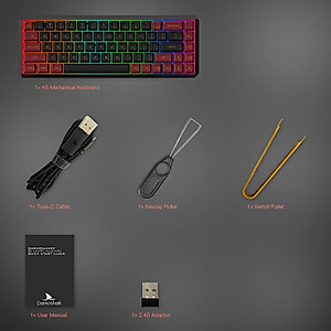 Darmoshark 2.4GHz Wireless/Wired Mechanical Keyboard — 65% (68 Key) Gaming Keyboard, Hot-Swap Switches, Programmable Macros, RGB LED Backlit, Type-C, PBT Spherical Keycap(Gateron Brown, Cherry Red)