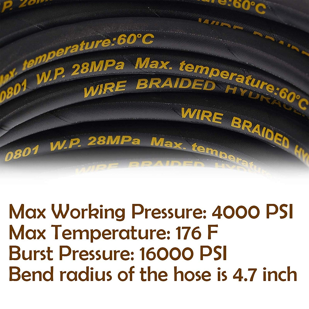 Twinkle Star 50FT Pressure Washer Hose with 3/8 Inch Quick Connect, High Tensile Wire Braided Power Washer Hose, 4000 PSI