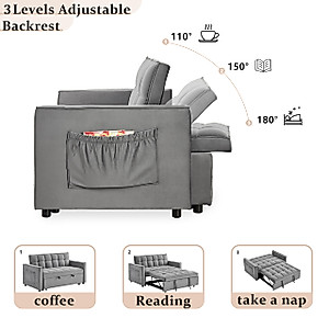 Gexpusm Pull Out Futon Sofa Bed, 55.3'' Convertible Loveseat Sleeper, 3-in-1, Velvet, Grey