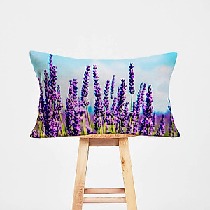 Smilyard Outdoor Lumbar Throw Pillow Cover Lavender Garden Patio Cases Purple Flowers Floral Pillows Cushion Lavender Cotton Linen Decor Home Sofa Couch Bed Office(Lavender), 12 inch X 20 inch