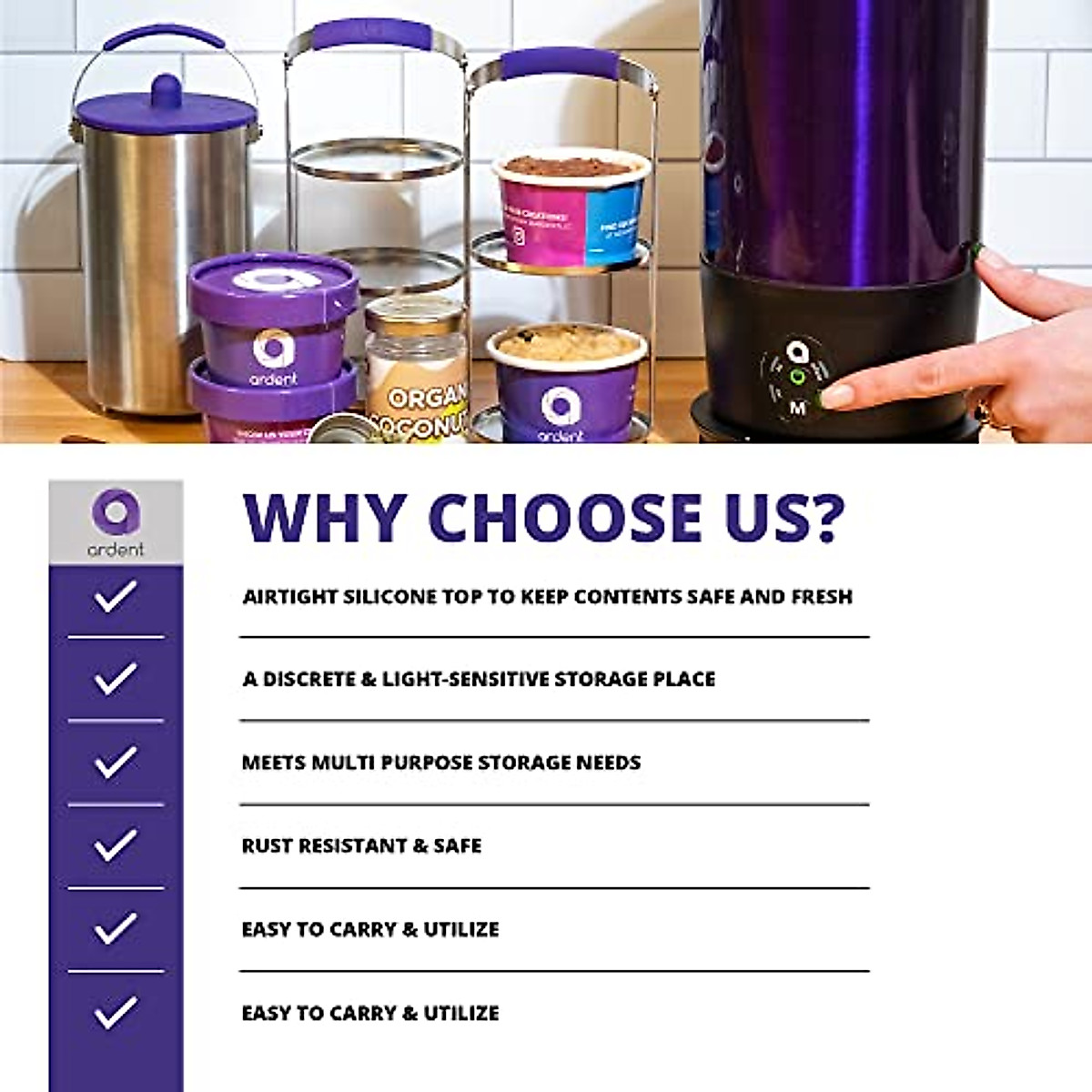 Ardent FX Accessories, Vessel - Airtight, Stainless Steel Food Storage Container - Perfect Storage Solution - Multi-Purpose Container - Food-Safe Jar, Rust-Resistant with Collapsible Silicone Handle