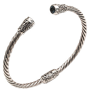 NOVICA Artisan Handmade Blue Topaz Cuff Bracelet Sterling Silver from Bali Indonesia Birthstone [6 in L (end to End) x 0.2 in W] ' Spiral Temple'