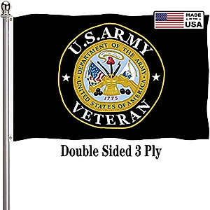 US Army Veteran Emblem Flag 3x5 Outdoor Double Sided 3 Ply-Made in USA Army Gold Crest Military Flags-Vivid Color Clear Pattern Reinforcement Sewing Durable Polyester with 2 Brass Grommets