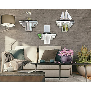 Mirrored Floating Wall Shelf, Silver Mirror Crushed Diamond Decorative Wall Shelf for Home Decoration Crystal Diamond Wall Art Décor Accent Piece Showcase, 14.3" L×5.5" W×7.6" H