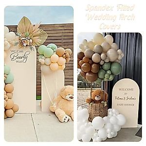Spandex Fitted Wedding Arch Cover Set of 3 Beige Arch Backdrop Cover, Round Top Chiara Backdrop Stand Covers for Wedding Birthday Party Baby Shower Banquet Arch Decoration (Beige, 5FT,6FT,7.2FT)