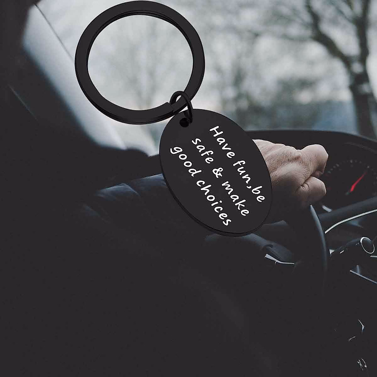 ENSIANTH New Driver Gift Have Fun Be Safe Make Good Choices Keychain Graduation Gifts (Be Safe-black Key)