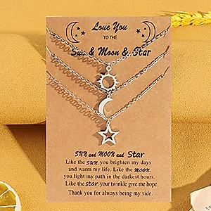 Friendship Necklaces for 3 Girls Cute BFF Necklace for Women Best Friend Necklace Dainty Sun Moon Star Necklaces Long Distance Relationship Necklace(Moon Sun Star)