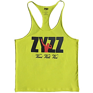 JEEING GEAR Alivegear Men's Stringer Training Bodybuilding Workout Gym Tank Tops Y Back Cotton Yellow M