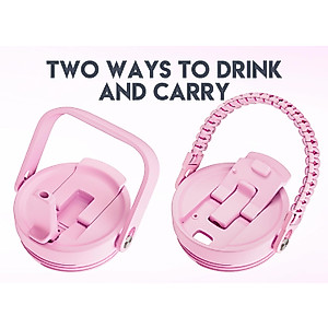 Meoky 32 oz Tumbler with Handle, Tumbler with Lid and Straw, Stainless Steel Travel Mug, 100% Leak Proof, Keeps Cold for 24 Hours, Fits in Car Cup Holder (Bunny)