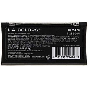 L.A. COLORS 5 Color Matte Eyeshadow Palette, Blue Denim CEM474