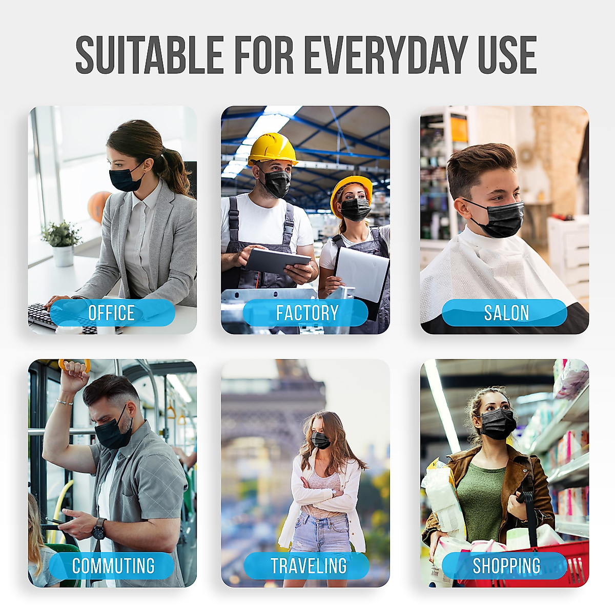 SereneLife 50 Count Disposable Face Masks | Breathable 3-Ply Layers | Made from Non-Woven Fabric | Comfortable Earloops | Daily Use & Personal Care | Easy to Use & Disposable | For Adults (Black)