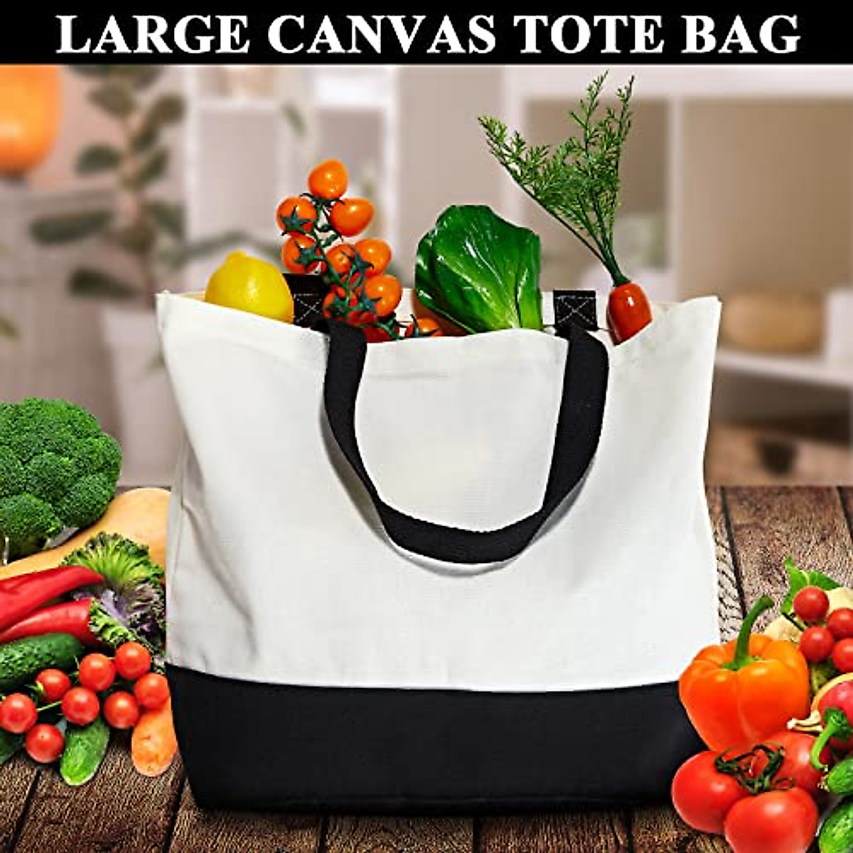 Weewooday 10 Pack Canvas Tote Bag Large Reusable Grocery Bags Blank Tote Bags Bulk with Handles DIY Cloth Bags for Shopping Beach Travel Work School, 18.5 x 15 x 4.8 Inches