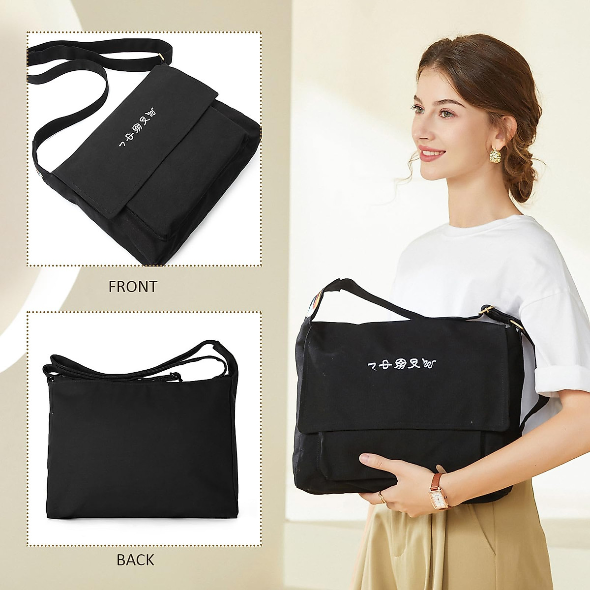 Togood Literary Canvas Crossbody Bag Casual Shoulder Bag Hobo Bags Fashion Simple Bag (Black)…