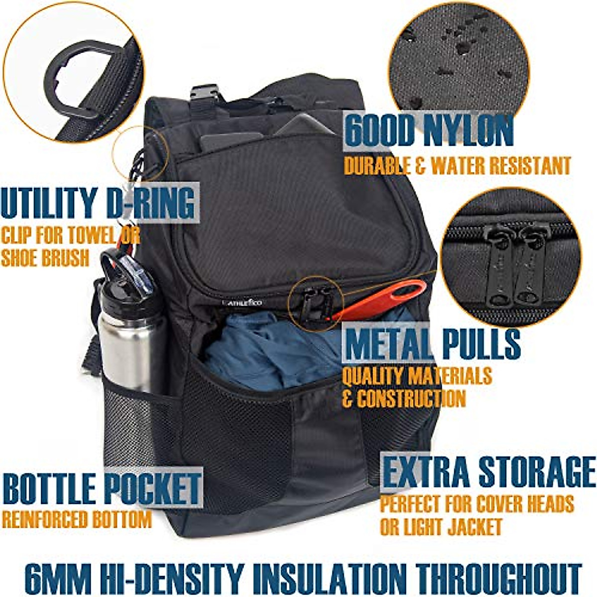 Athletico Golf Cooler Backpack - Soft Sided Insulated Cooler Bag Holds a 12 Pack of Cans or Two Wine Bottles (Black)