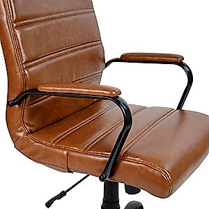 Flash Furniture Whitney Mid-Back Desk Chair - Brown LeatherSoft Executive Swivel Office Chair with Black Frame - Swivel Arm Chair