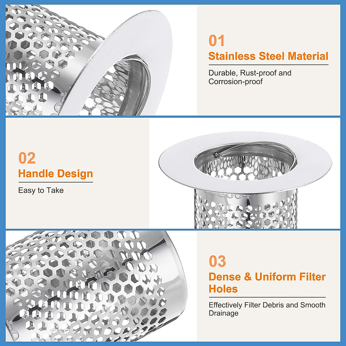 uxcell 2 Pack Shower Drain Strainer, 2" x 2.2" Stainless Steel Floor Drain Strainer Deep Sink Hair Catcher for Kitchen Bathroom Balcony Floor Drain, Fit Hole Size from 1.38" to 2.17"
