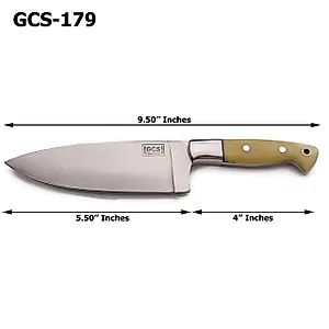 GCS Handmade Bone Handle D2 Tool Steel Chef Knife with leather sheath Full tang blade designed for Hunting & EDC GCS 179