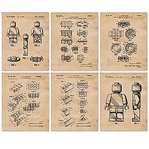 Vintage Interlocking Figure Patent Prints, 6 (8x10) Unframed Photos, Wall Art Decor Gifts Under 20 for Home Office Garage Man Cave School College Engineer Student Teacher Comic-Con Family Movies Fan