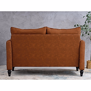 53" Small Loveseat Sofa,Mid Century Modern Love Seat Sofa Couch with PU Leather,2 Seat Small Couches for Small Spaces,Comfy Upholstered Sofa for Living Room,Bedroom,Dorm Office and Apartment(Brown)