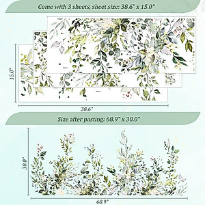 VePret Green Plants Leaves Wall Decals Peel and Stick, Large Floral Flowers Wall Stickers, Removable Vine Home Decor Art for Bedroom Living Room Classroom Office