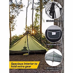 MIER Lanshan Ultralight Tent 3-Season Backpacking Tent for 1-Person or 2-Person Camping, Trekking, Kayaking, Climbing, Hiking, Green, 1-Person