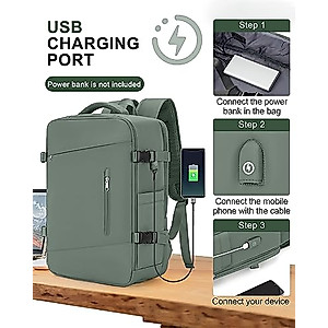 Large Travel Backpack for Women Carry On Airline Flight Approved Expandable Work Personal Item size Backpack Bag with Laptop compartment for College Men Waterproof Hiking Mochila de Viaje Green