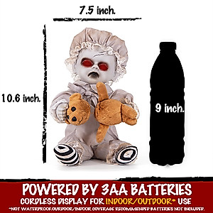 NEYEABL 10" Spirit Animatronic Ghost Boy Doll Halloween Decorations.-Sound Activated,Creepy Sound & Head & Hand Movements,Red Eyes Lit, Haunted House Holiday Props, Halloween Spooky Animations