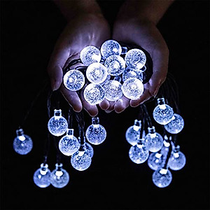 JMEXSUSS 2 Pack 30 LED Solar String Lights 8 Modes Crystal Globe String Lights Outdoor Waterproof Solar Powered String Lights for Patio Tree Camping Fence Party Decorations(White)