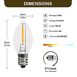 YIMILITE C7 0.6W 2700K Featuring Standard E12 LED Bulb Candelabra Base Replacement Night Light 6 Pack