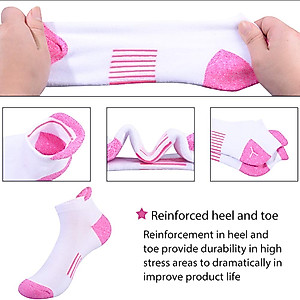 JOYNÉE Womens Ankle Athletic Low Cut Tab Socks Cushioned Running Sports 6 Pack,White,Sock Size 9-11