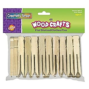 Creativity Street Flat Slotted Clothespins, Natural, 3.75", 40 Per Pack, 6 Packs