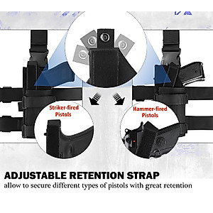 Left Handed Drop Leg Tactical Gun Holster fit Pistol with Optic/Light/Laser, Adjustable Thigh Nylon Gun Holster Compatible with Glock 1911 S&W Sig Sauer Taurus Berreta CZ HK and More