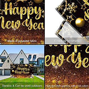 Swepuck 8x6ft Black and Gold Happy New Year Backdrop Hello 2025 Kiss Me at Midnight Photography Background Cheers to The New Year Eve Party Decoration Supplies Photo Booth Props