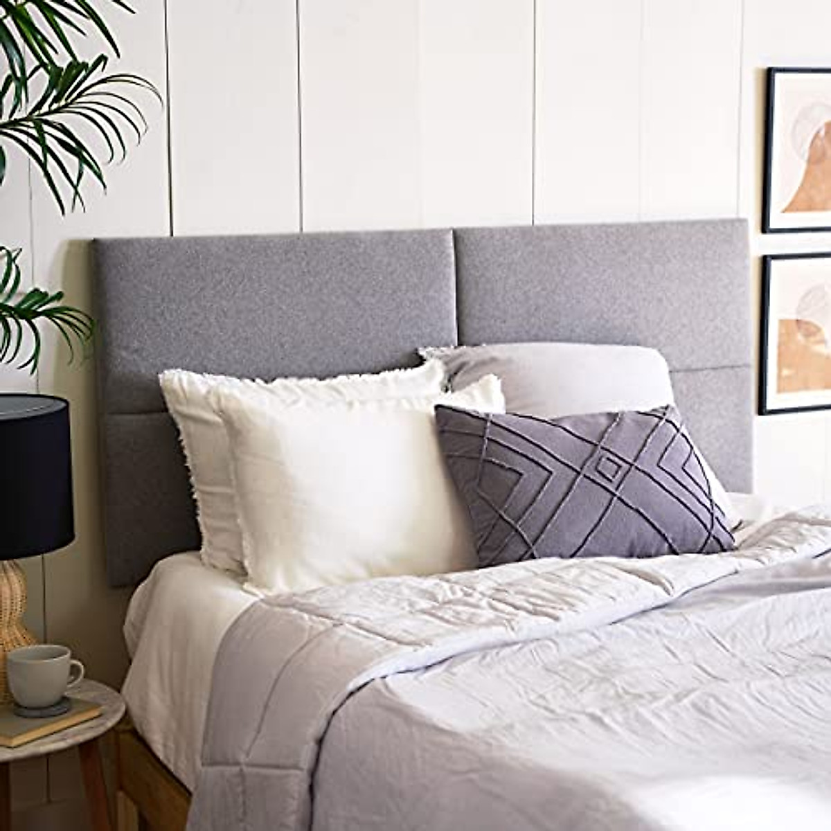 Main + Mesa Embroidered Cotton Geometric Lumbar Pillow, Grey