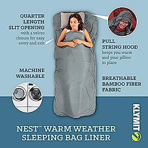Klymit Nest Sleeping Bag Liner, Warm Weather Sleeping Bag Insert, Gray, XL