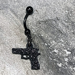 Body Candy Black Glitter Gun Dangle Belly Button Ring