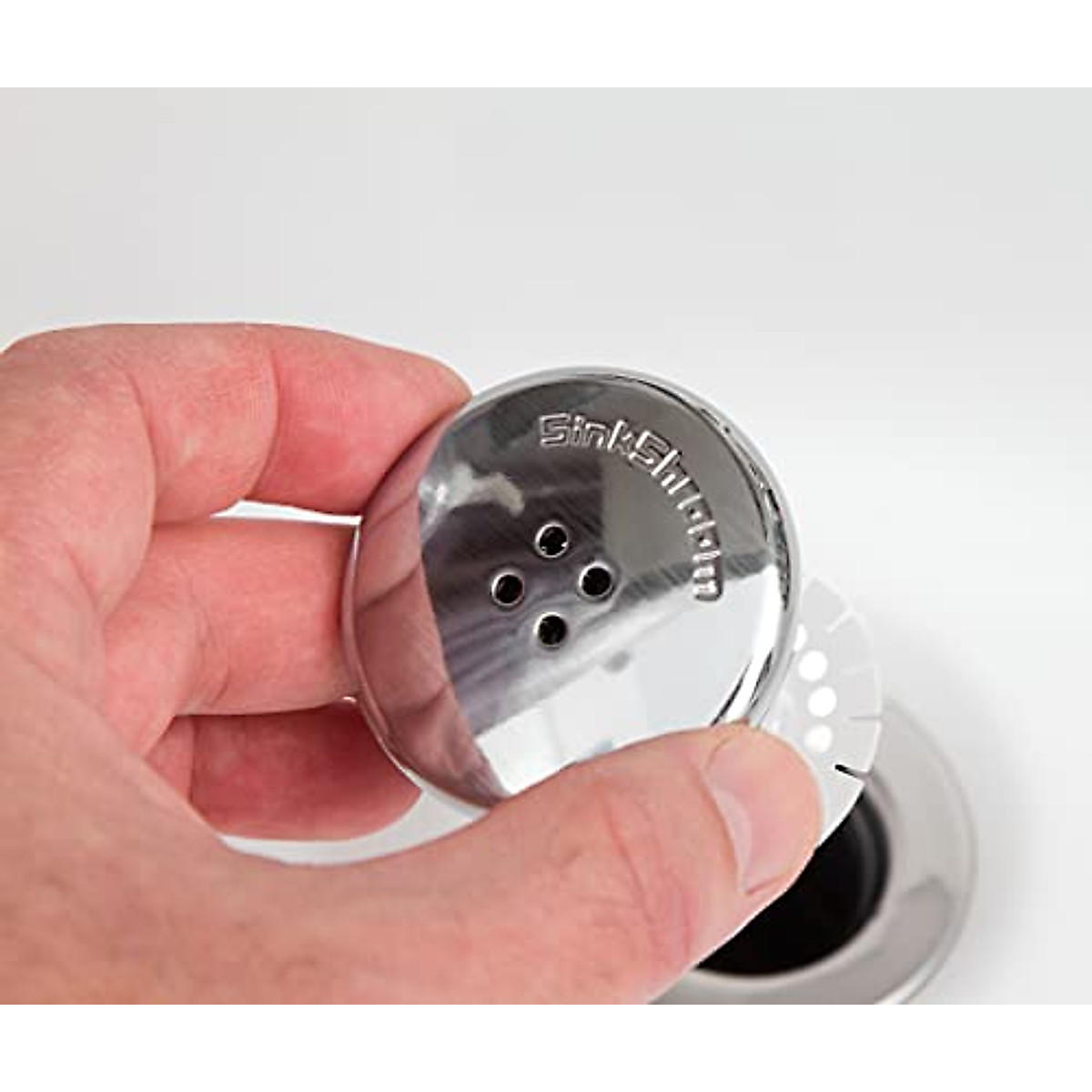 SinkShroom Revolutionary Bathroom Sink Drain Protector Hair Catcher, Strainer, Snare, White Chrome with Stopper