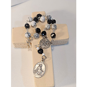 St. Rocco White Howlite & Jet Black Car/Vehicle Rosary