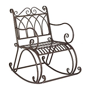 JHUS Patio Iron Rocking Chair Porch Garden Rocker Seat Petals Pattern Dining Armchair Quir Chair Rocking Chair Rocker Chair Rocker Camp Chair Rocker Recliner Rocking Camp Chair Rocking Chairs
