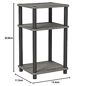 Furinno Just 3-Tier Turn-N-Tube End Table / Side Table / Night Stand / Bedside Table with Plastic Poles, 2-Pack, French Oak Grey/Black