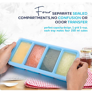 ZIP STANDING Silicone Freezer Trays with Lid,1-cup Soup Freezer Container large Ice Cube Molds with Reinforced Steel Ring Top for freezing Soup Sauce Broth Leftovers oven Dishwasher -Safe(2-Pack)