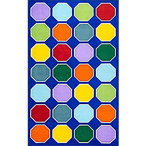 nuLOOM Kecia Octagons Printed Kids Area Rug, 5 ft x 7 ft 5 in, Blue