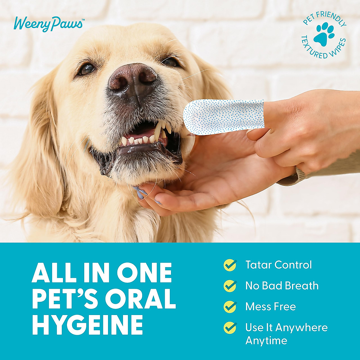 WEENY PAWS Pet Dental Wipes for Dogs & Cats, Remove Bad Breath and Plaque, Easy to use, Dog Finger Toothbrush, Disposable Gentle Cleaning Pet Dental Wipes, Gentle Dog Toothbrush, 50 Wipes