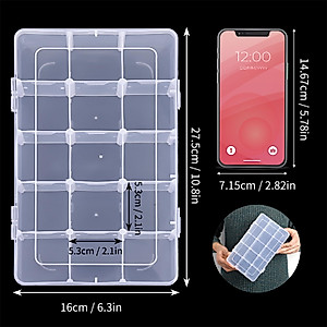 SGHUO 2 Pack 15 Girds Clear Plastic Organizer Box Storage for Washi Tape Tackle Box Jewelry Crafts Organizer, Container with Adjustable Dividers