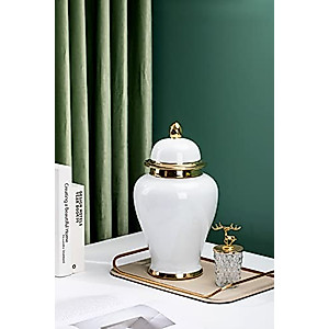 GaLouRo White Ginger Jar with Gold Trim, Ginger Jar Vase Decor for Centerpiece Table Decorations,Living Room Decor, Shelf Decor,15inches