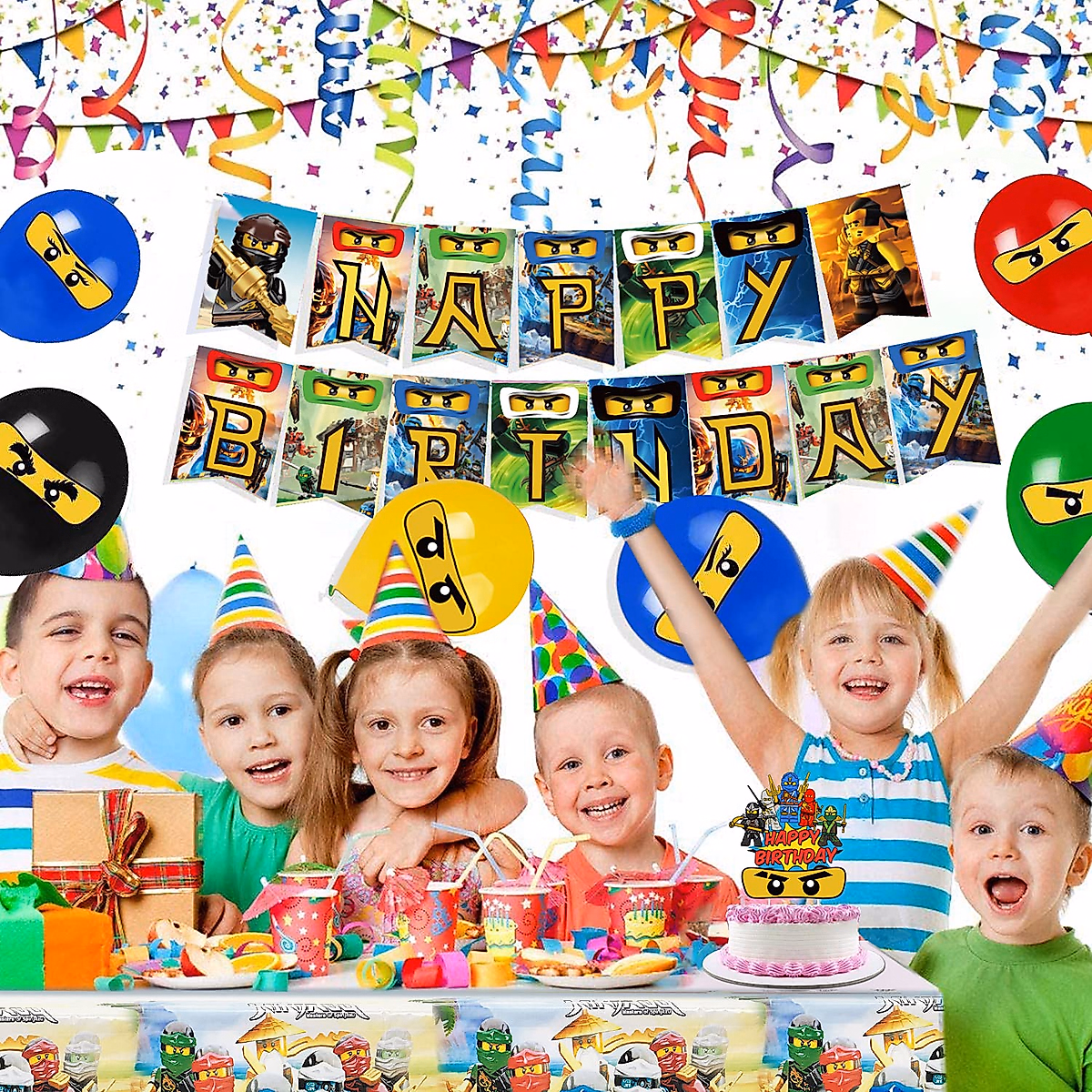 Heidaman Ninja Birthday Party Supplies Ninja Party Supplies Ninja Birthday Decorations Set Include Ninja Banners Balloons Cake Plates Ninja Tablecloth Cake Toppers(115pce)
